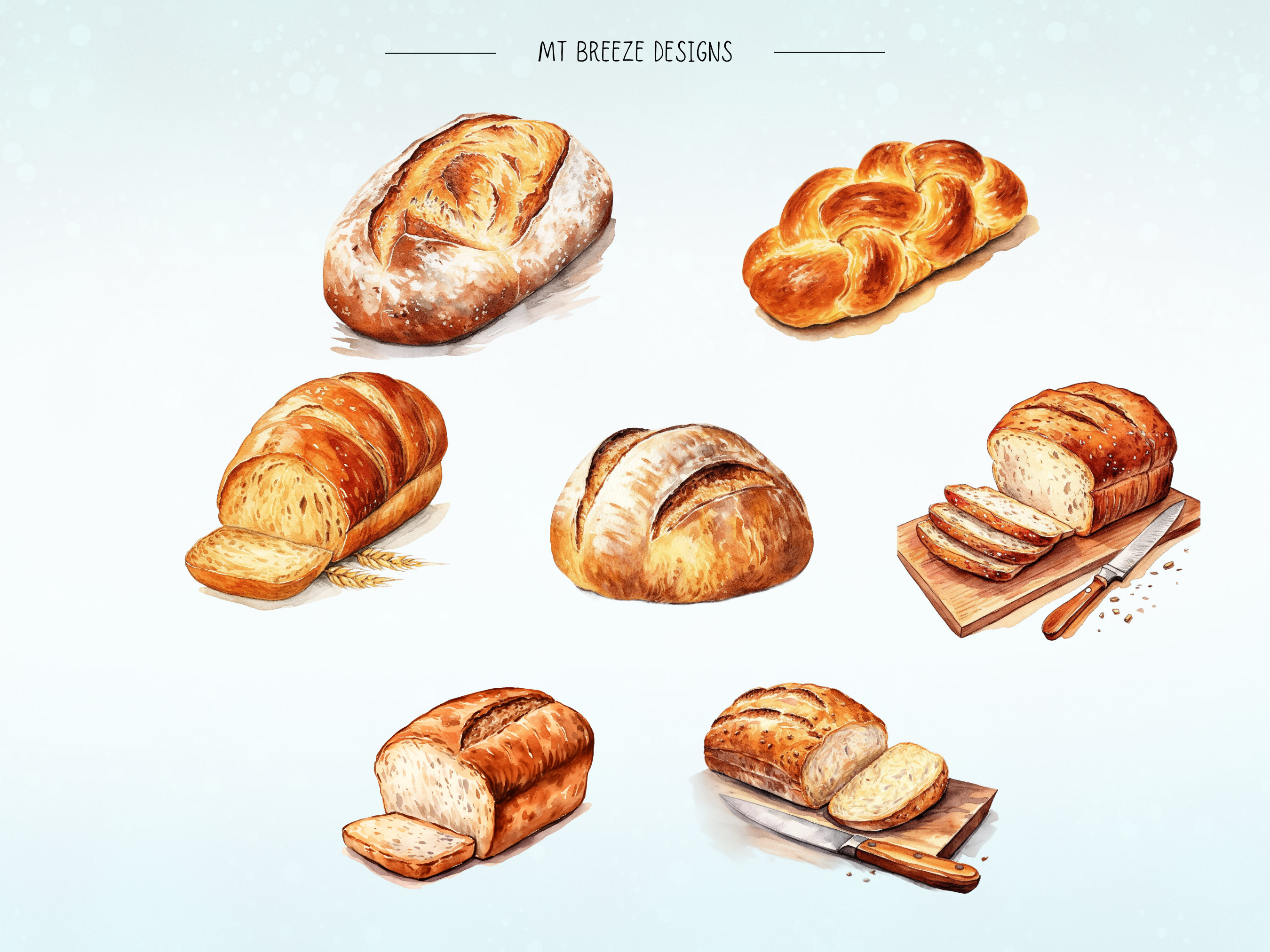 Bread Watercolor Clipart Set - 22 High Resolution Bread Baking Clip Art ...