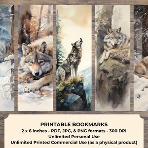 20 Majestic Wolf PRINTABLE Bookmarks, Digital Download Alaska Wildlife ...