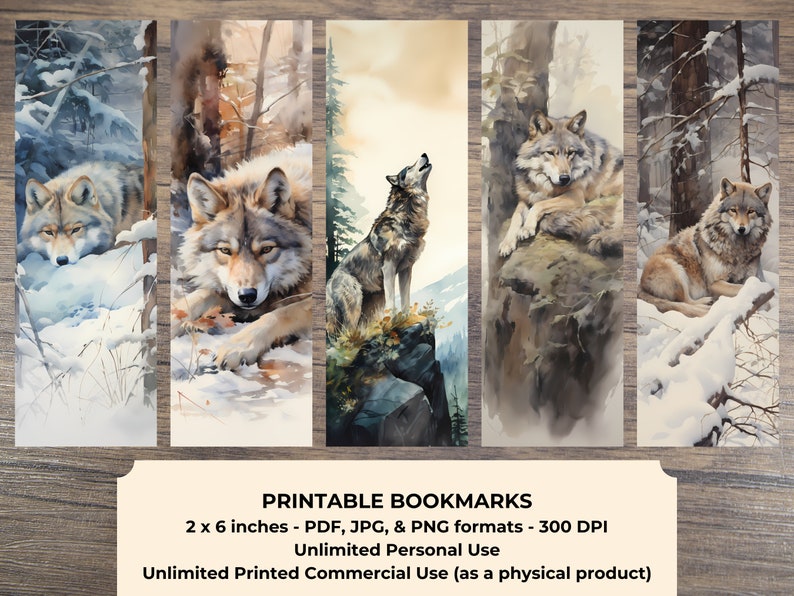 20 Majestic Wolf PRINTABLE Bookmarks, Digital Download Alaska Wildlife ...