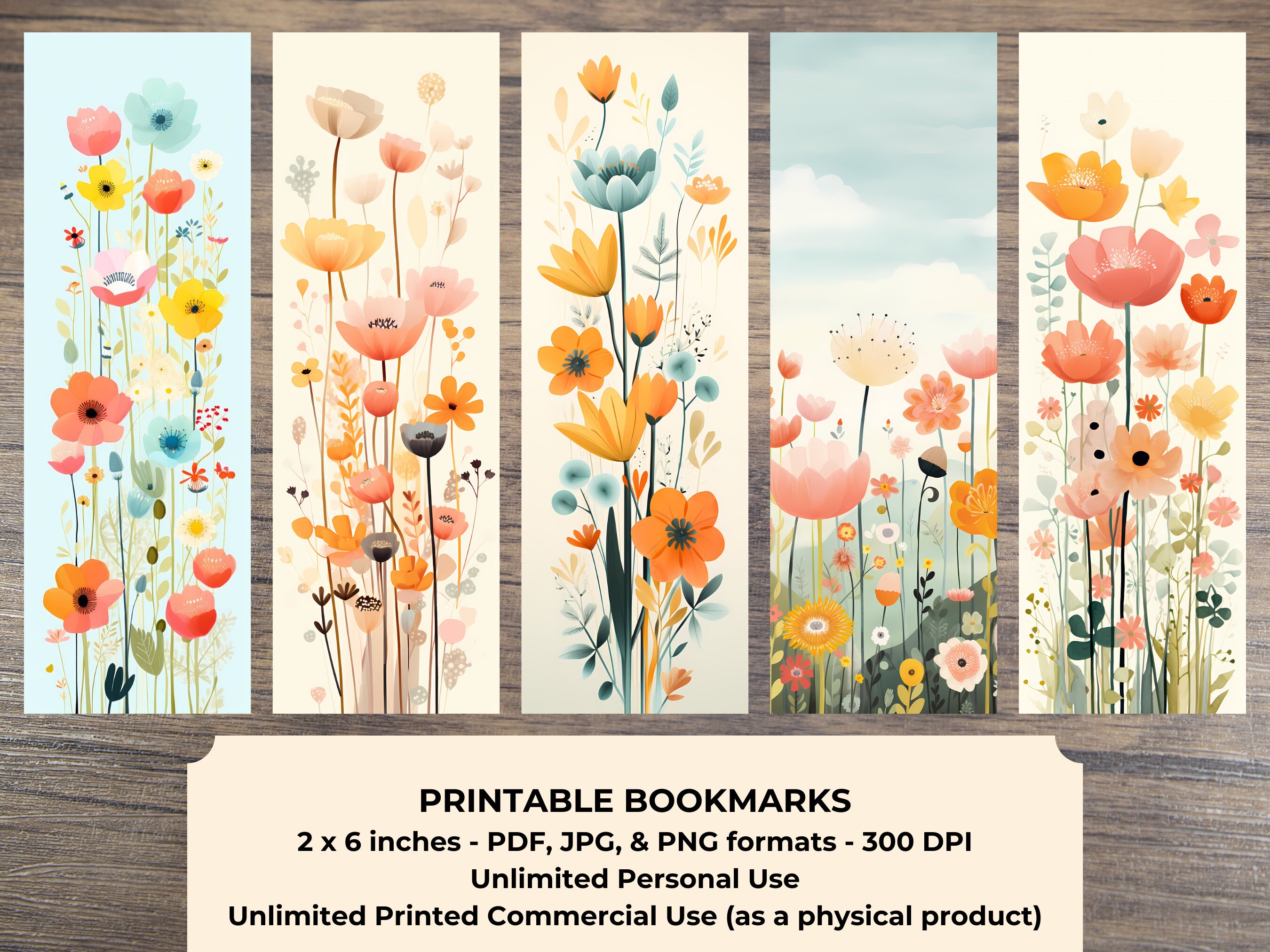 Spring Flowers PRINTABLE Bookmarks, Whimsical Garden Digital Download ...