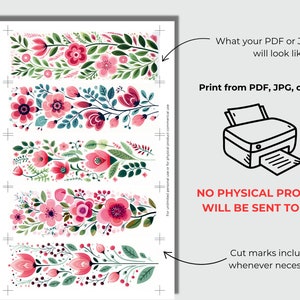 Boho Flowers PRINTABLE Bookmarks, Floral Folk Art JPG Bookmark Set, Png ...