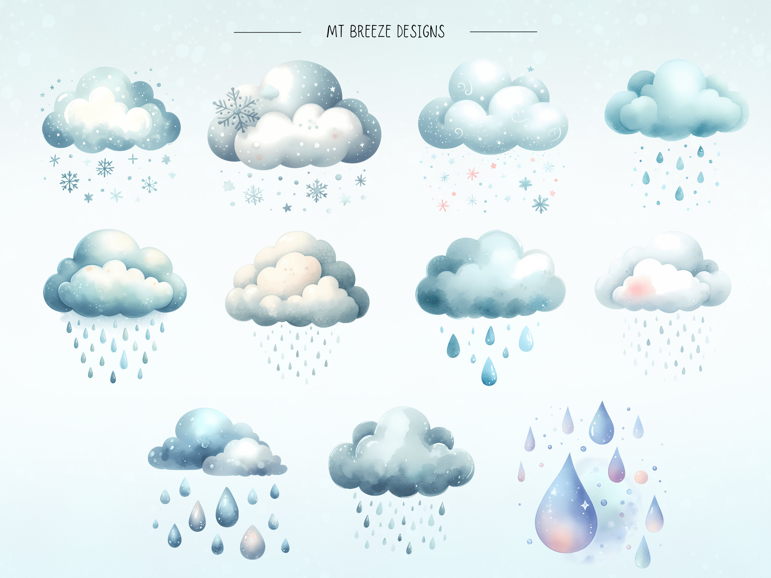53 Weather Clipart Set Cute Sun, Moon, and Rain Cloud Clip Art PNG ...