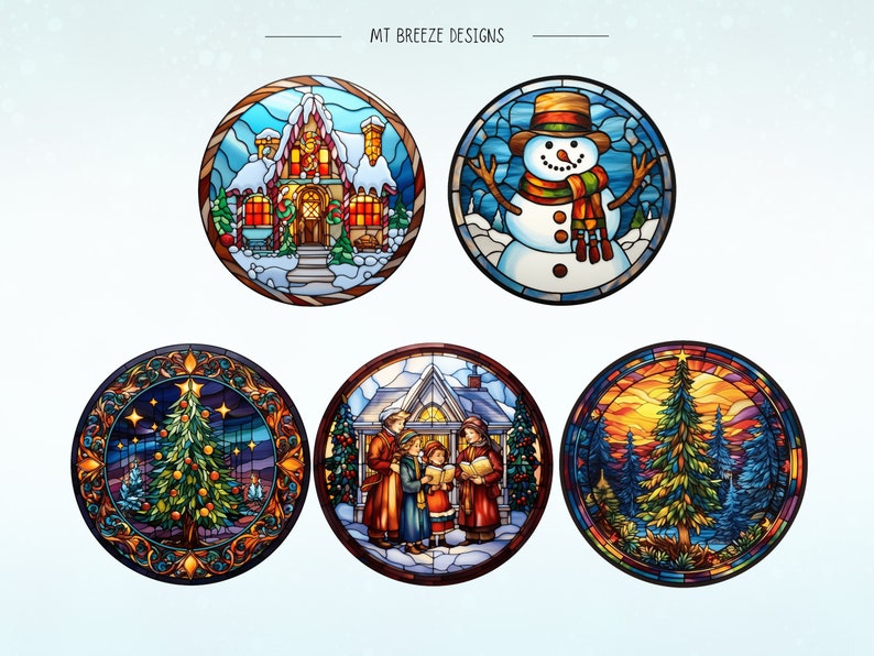 20 Stained Glass Christmas Clipart Set - High Resolution Winter Xmas ...