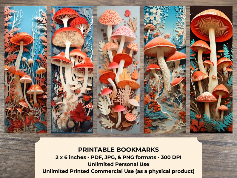3D Mushroom PRINTABLE Bookmarks High Resolution Digital - Etsy