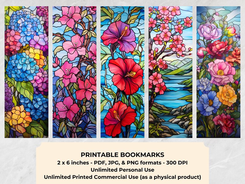 Stained Glass Flowers PRINTABLE Bookmarks High Resolution - Etsy