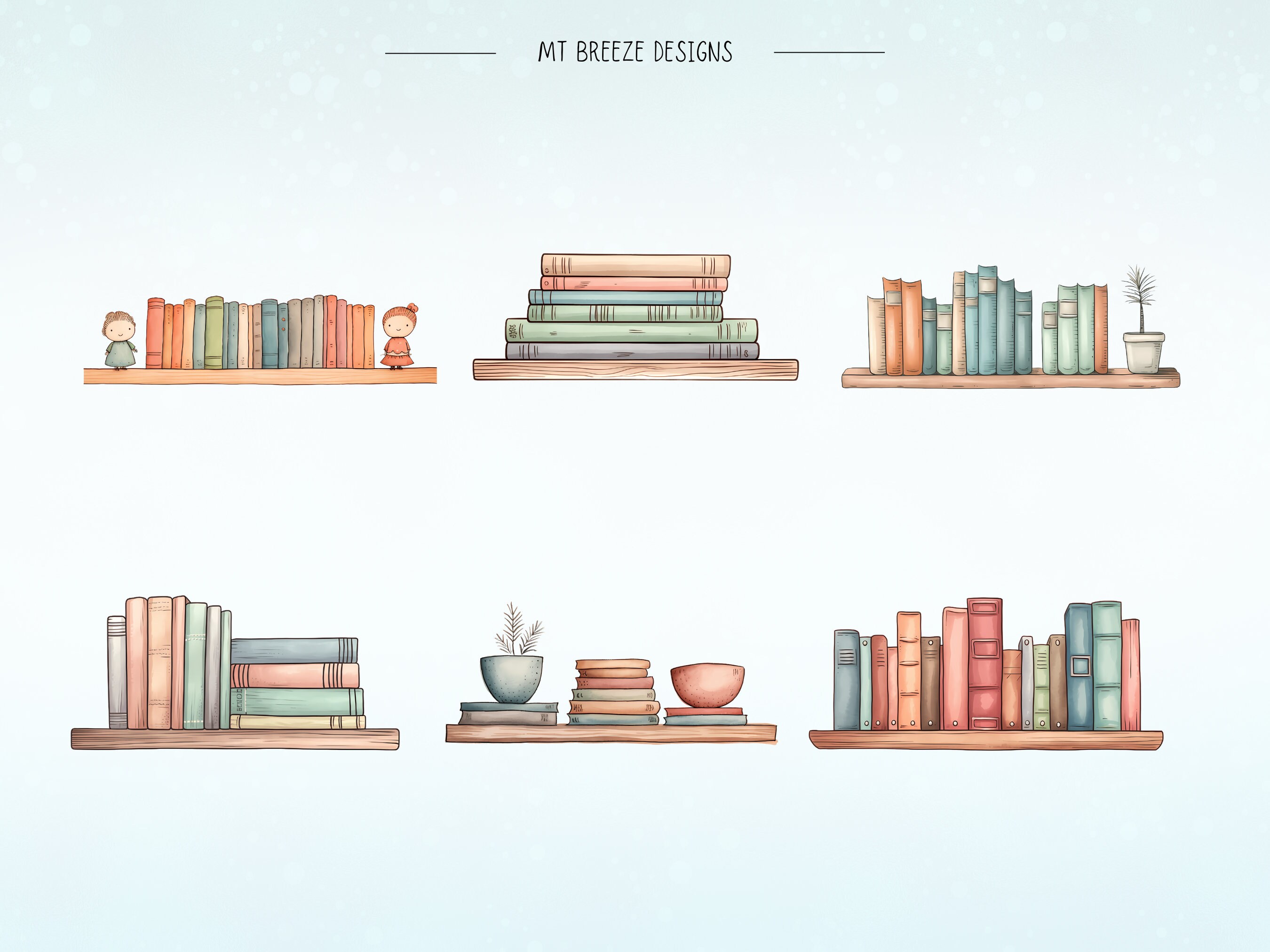 Books on Shelves Clipart Set 30 High Resolution Colored Pencil ...