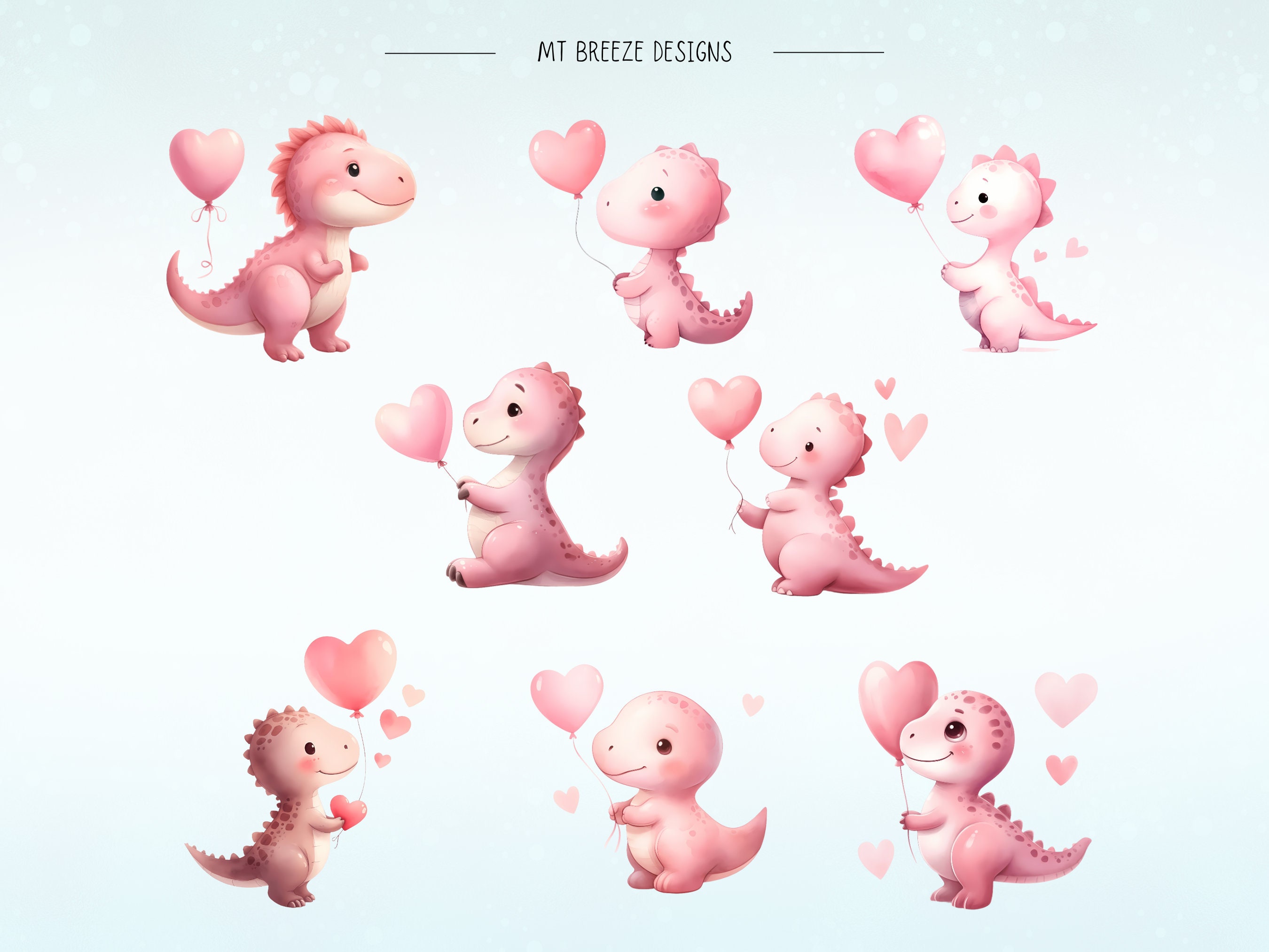 48 Cute Baby Dinosaurs Clipart Set High Resolution Pink Dino Valentine ...