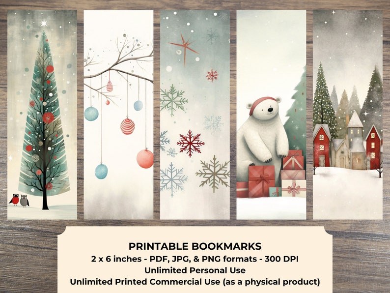 20 Whimsical Christmas PRINTABLE Bookmarks, High Resolution Digital ...