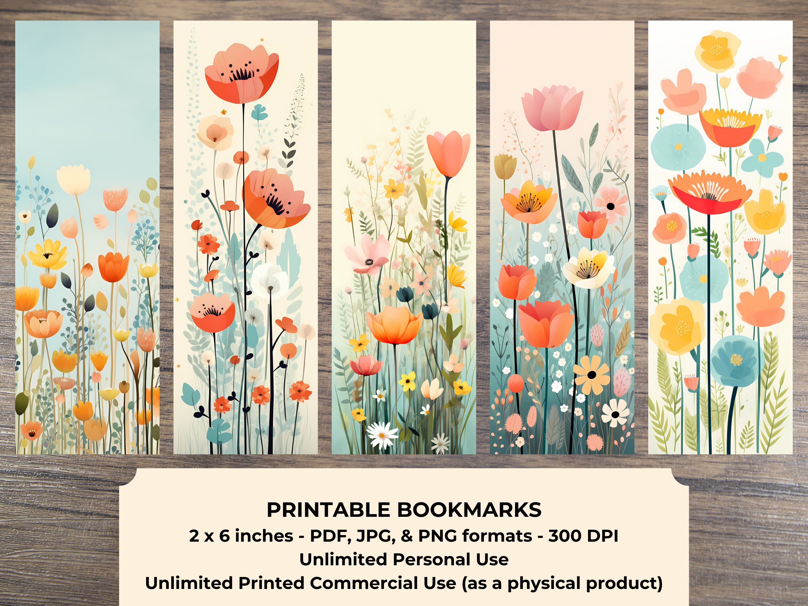 Spring Flowers PRINTABLE Bookmarks, Whimsical Garden Digital Download ...