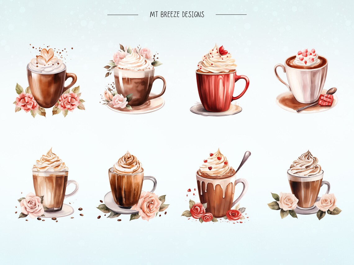 30 Valentine Coffee Clipart Set Valentine Espresso, Mocha, & Latte Clip ...