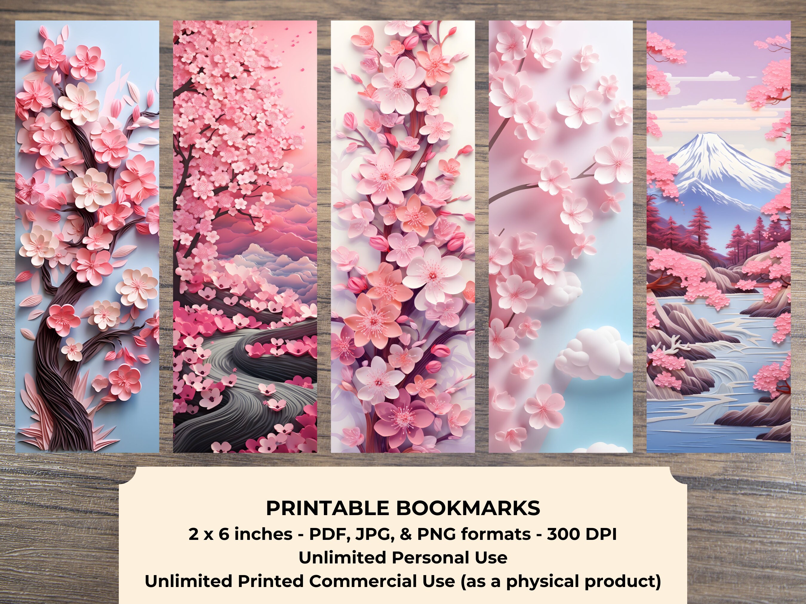 3D Cherry Blossom PRINTABLE Bookmarks, High Resolution Digital Download ...