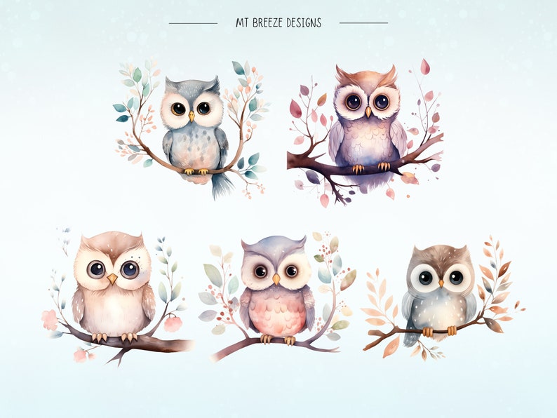 25 Cute Owls Watercolor Clipart Set High Resolution Leaves - Etsy