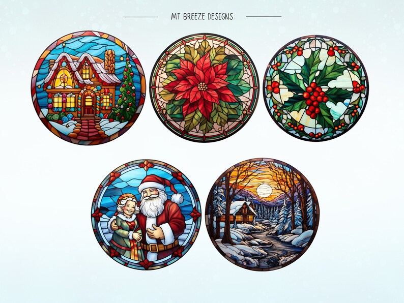 20 Stained Glass Christmas Clipart Set - High Resolution Winter Xmas ...