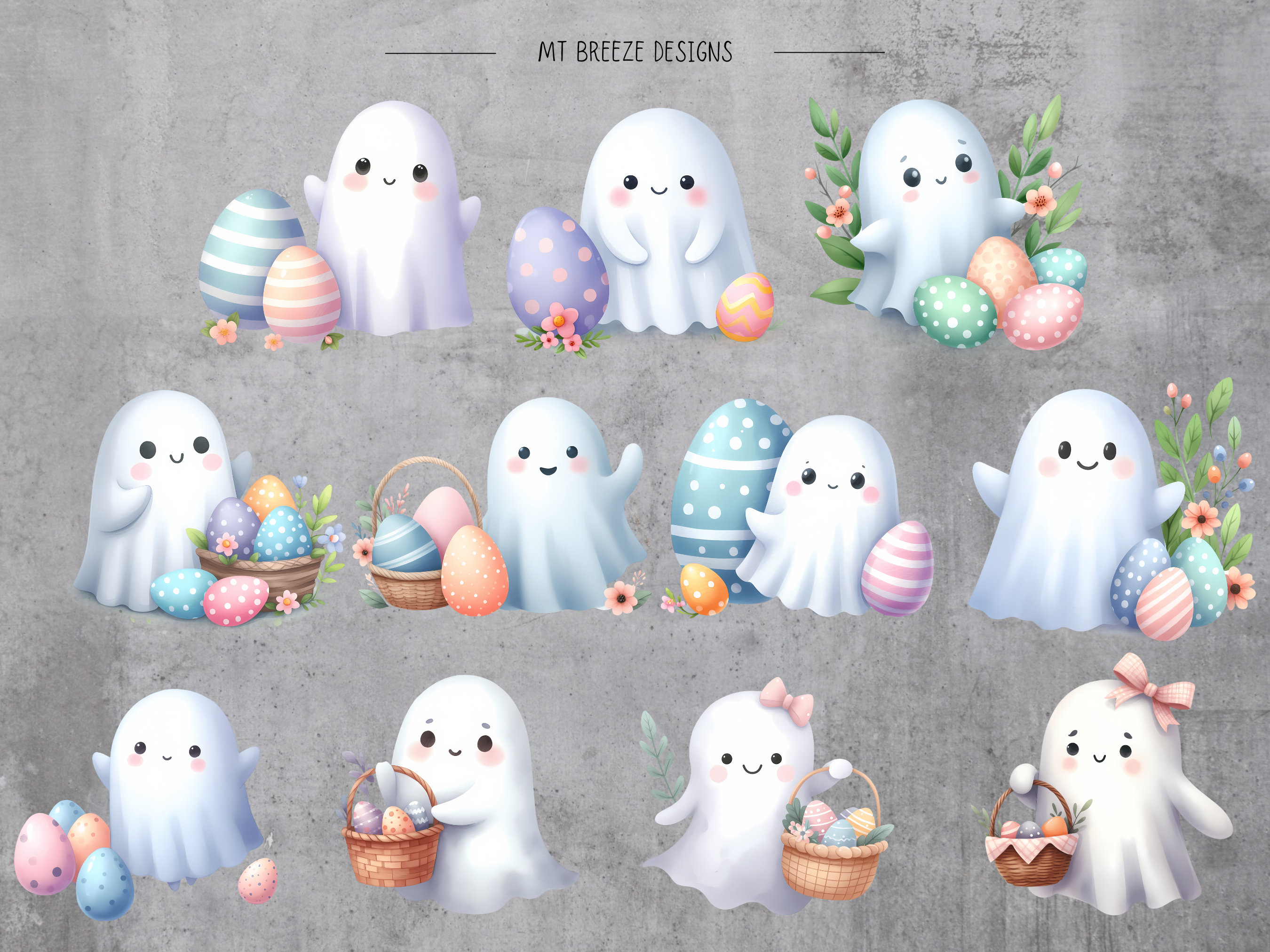 46 Easter Ghosts Clipart Set - Spooky Spring Ghosts With Easter Eggs ...