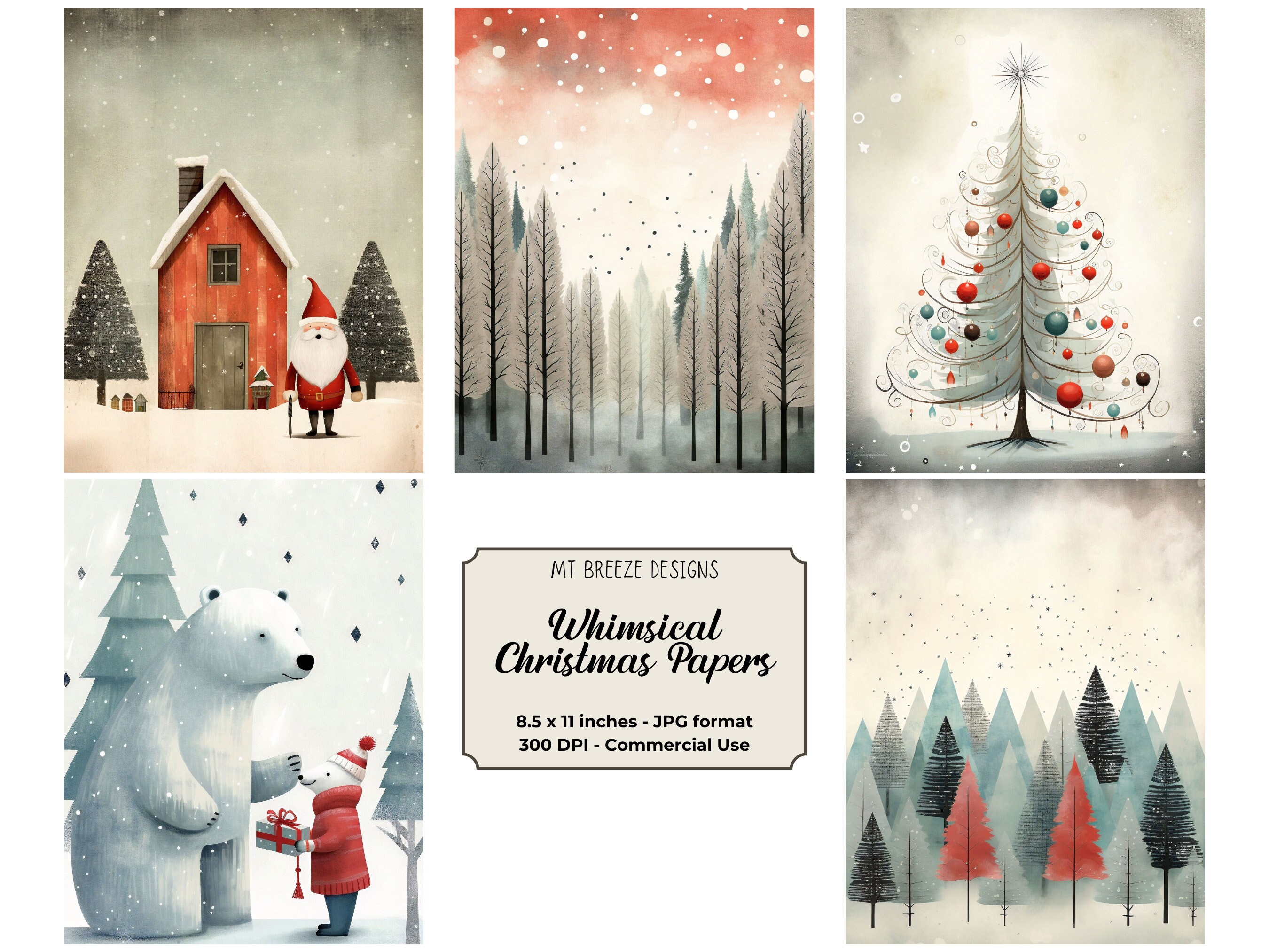 20 Whimsical Christmas Digital Paper Set, Xmas Holiday Background ...