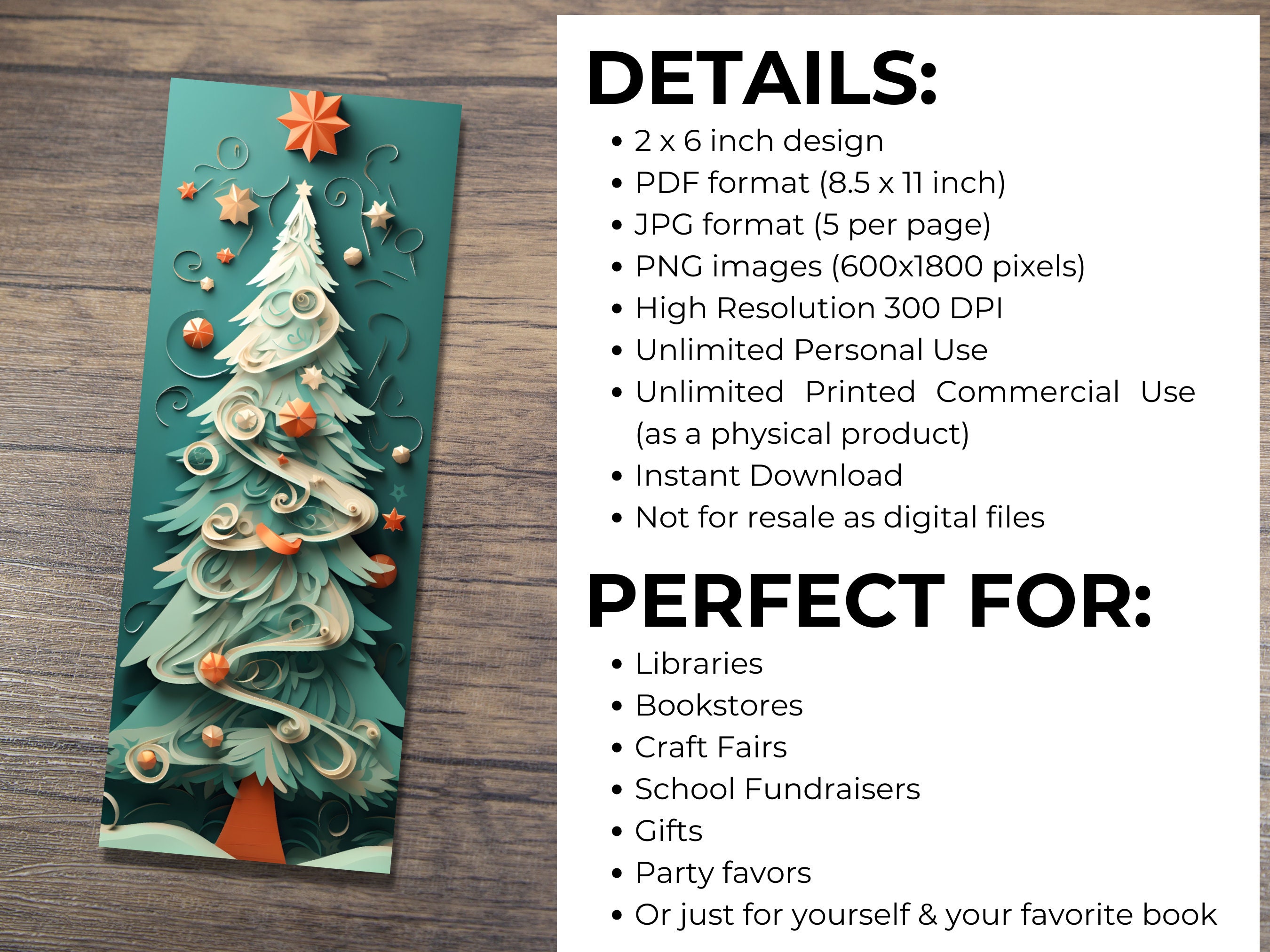 3D Christmas PRINTABLE Bookmarks, High Resolution Digital Download ...