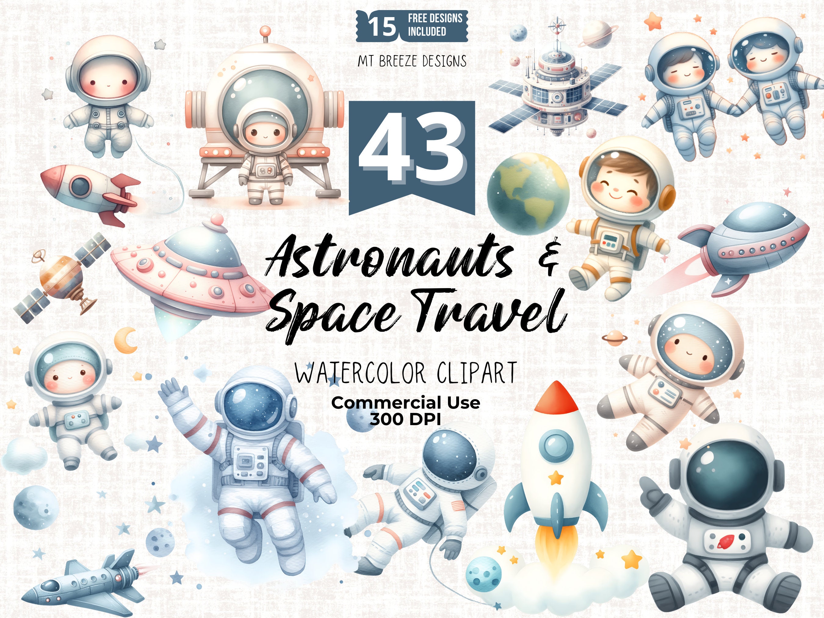 43 Astronaut & Space Travel Clipart Set - Rocket, Space Ship Clip Art ...