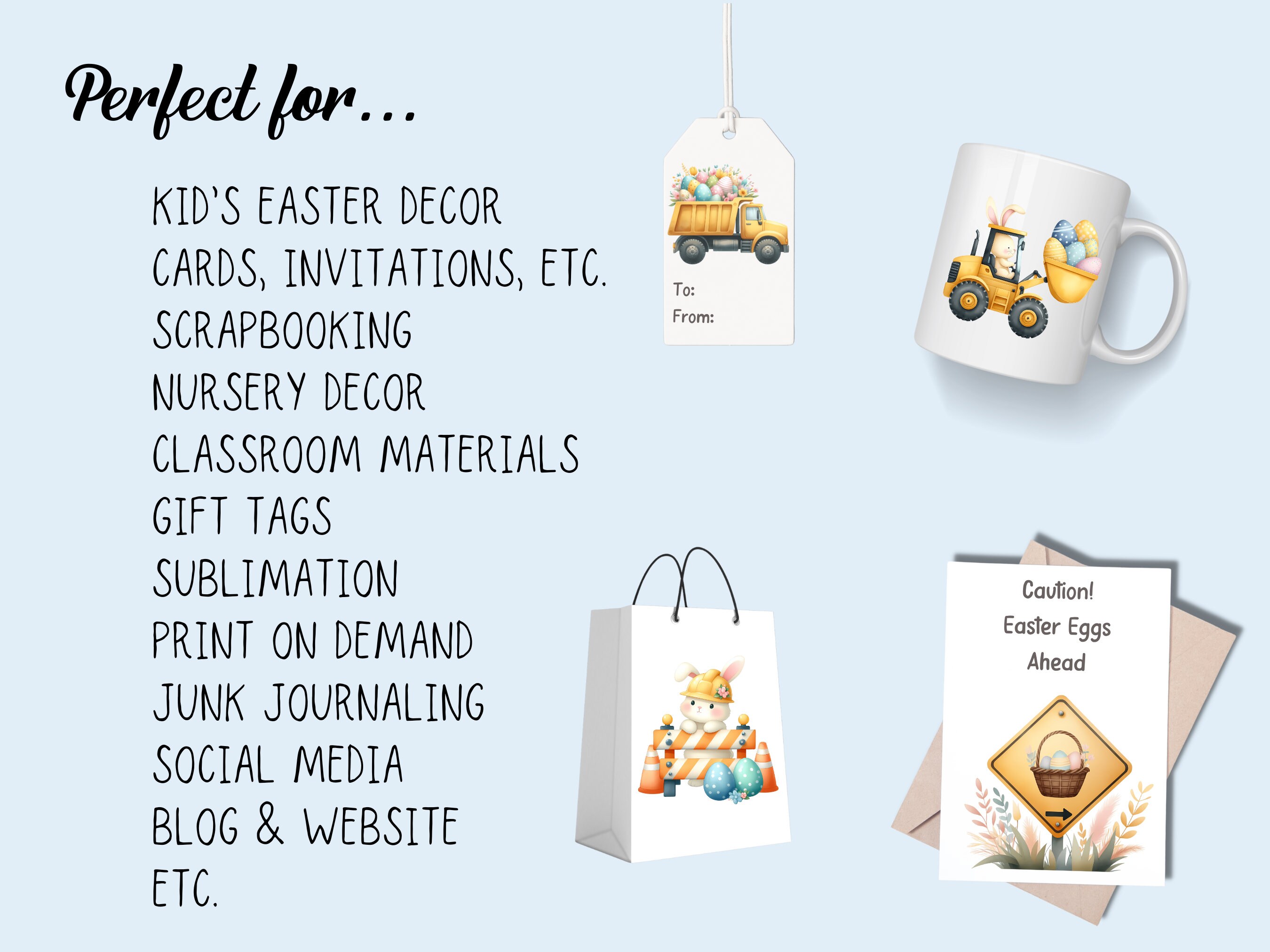 51 Easter Construction Vehicle Clipart Set - Spring Excavator, Bunny ...