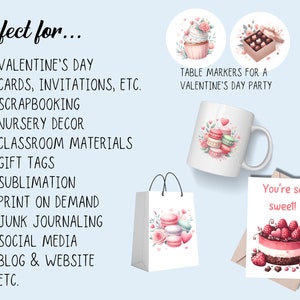 87 Valentine Desserts Watercolor Clipart Set, Cute Cake Cookie Clip Art ...