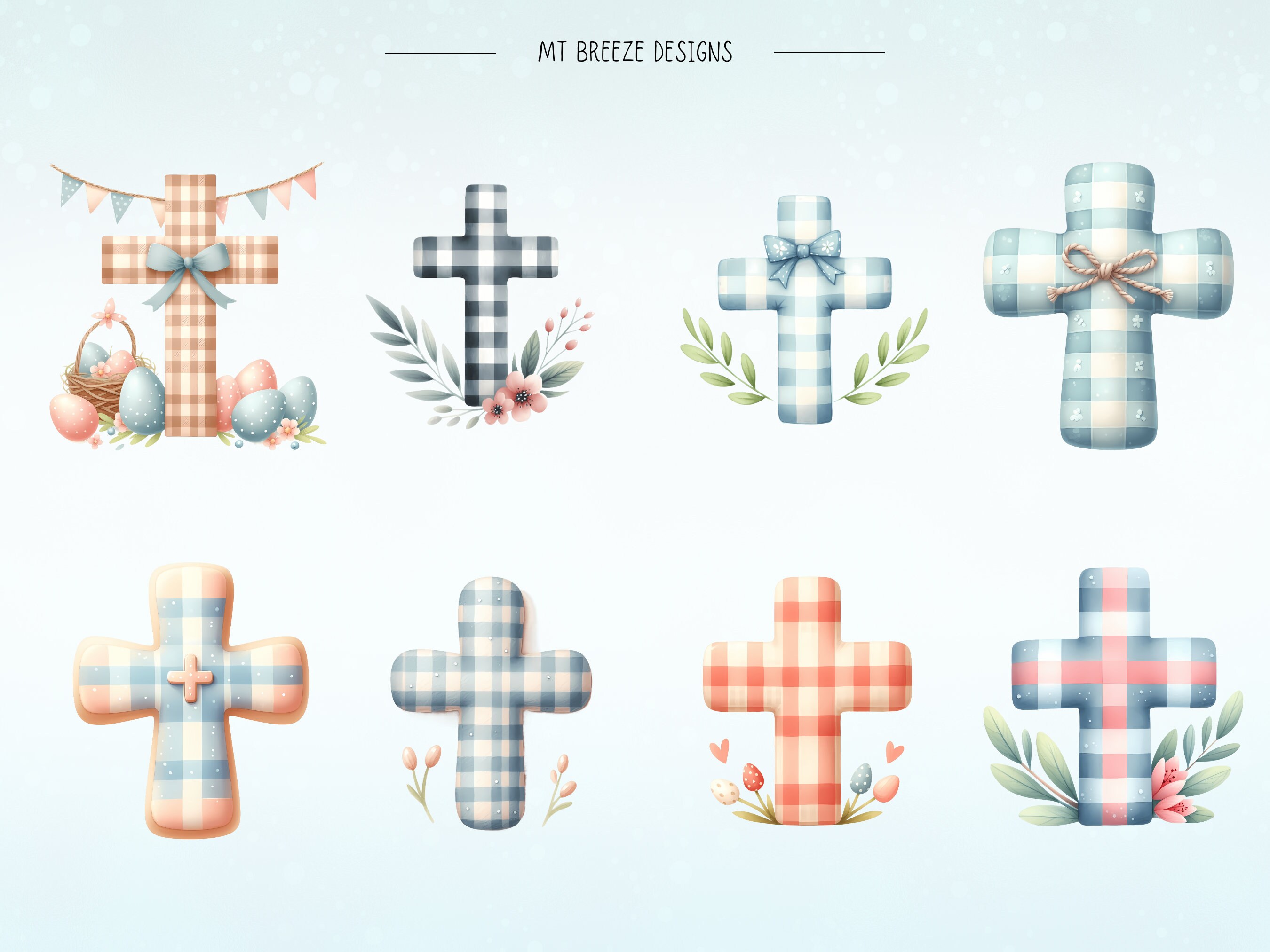 25 Gingham Easter Cross Clipart Set Country Christian Crucifix Clip Art ...