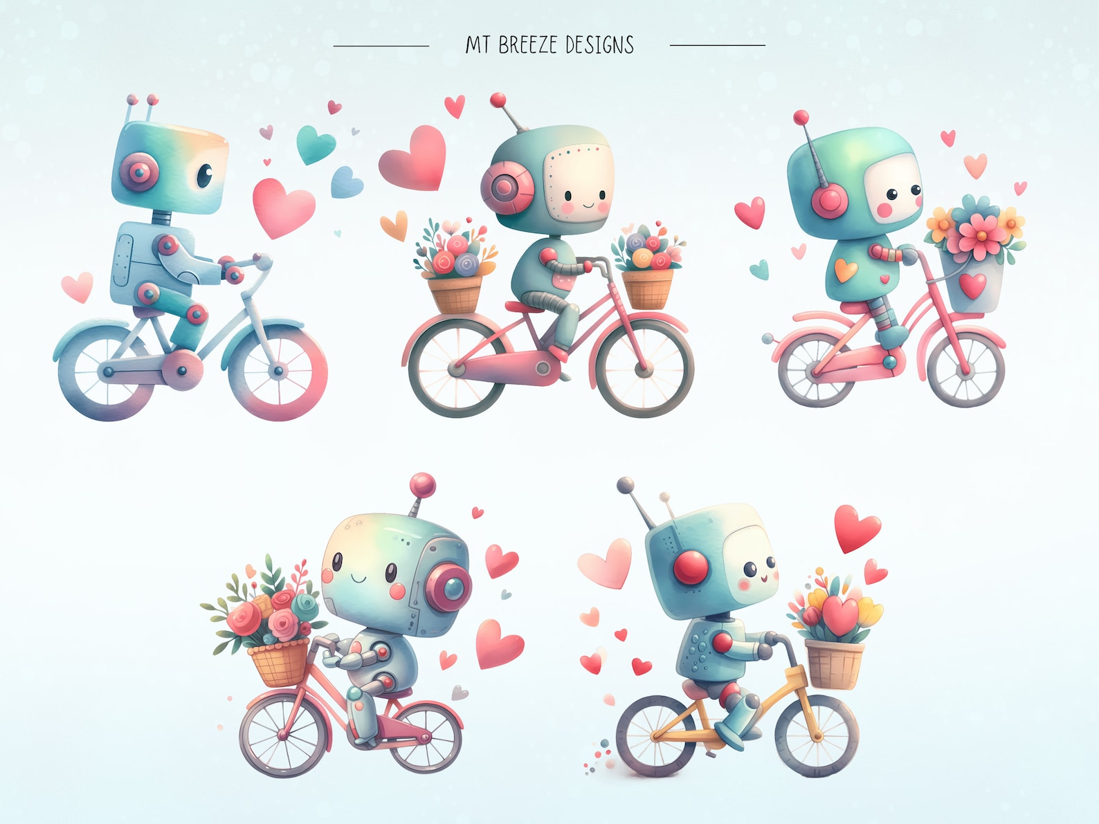 50 Valentine Robot Clipart Set Robot Hearts and Love Clip Art PNG Files ...