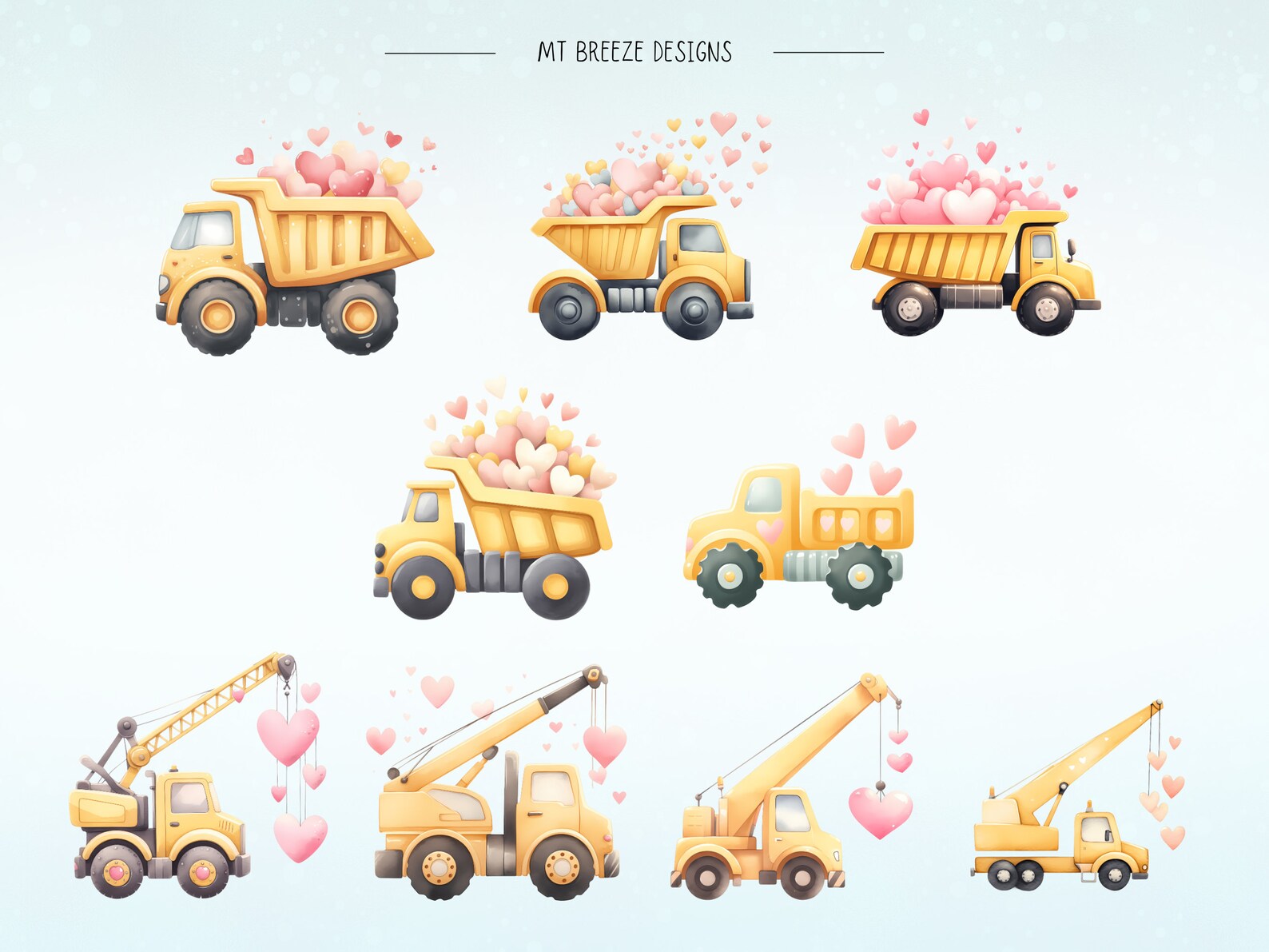 33 Construction Vehicle Valentine Clipart Set - Excavator & Dump Truck ...