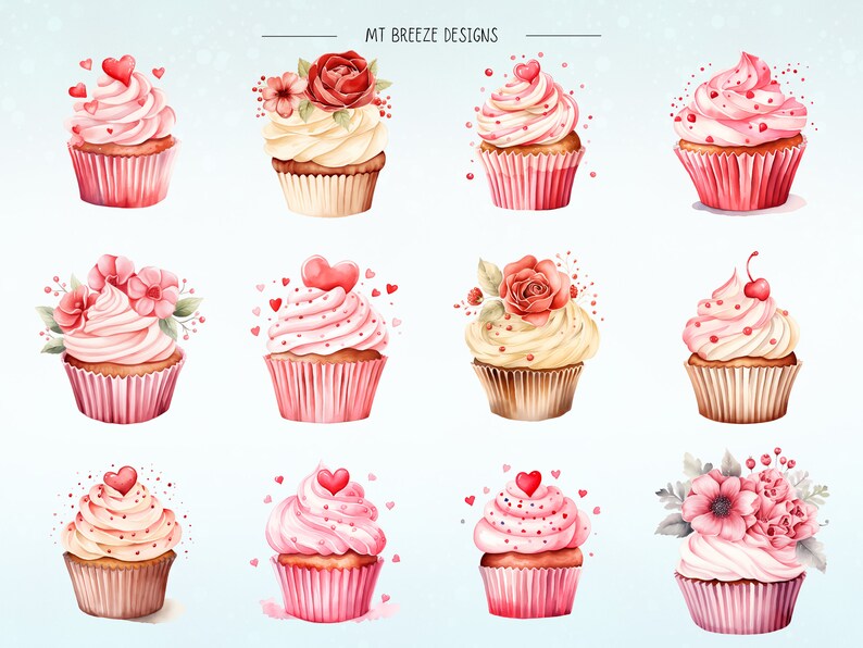 43 Valentine Cupcake Clipart Set - Valentine Cupcake Dessert Clip Art ...
