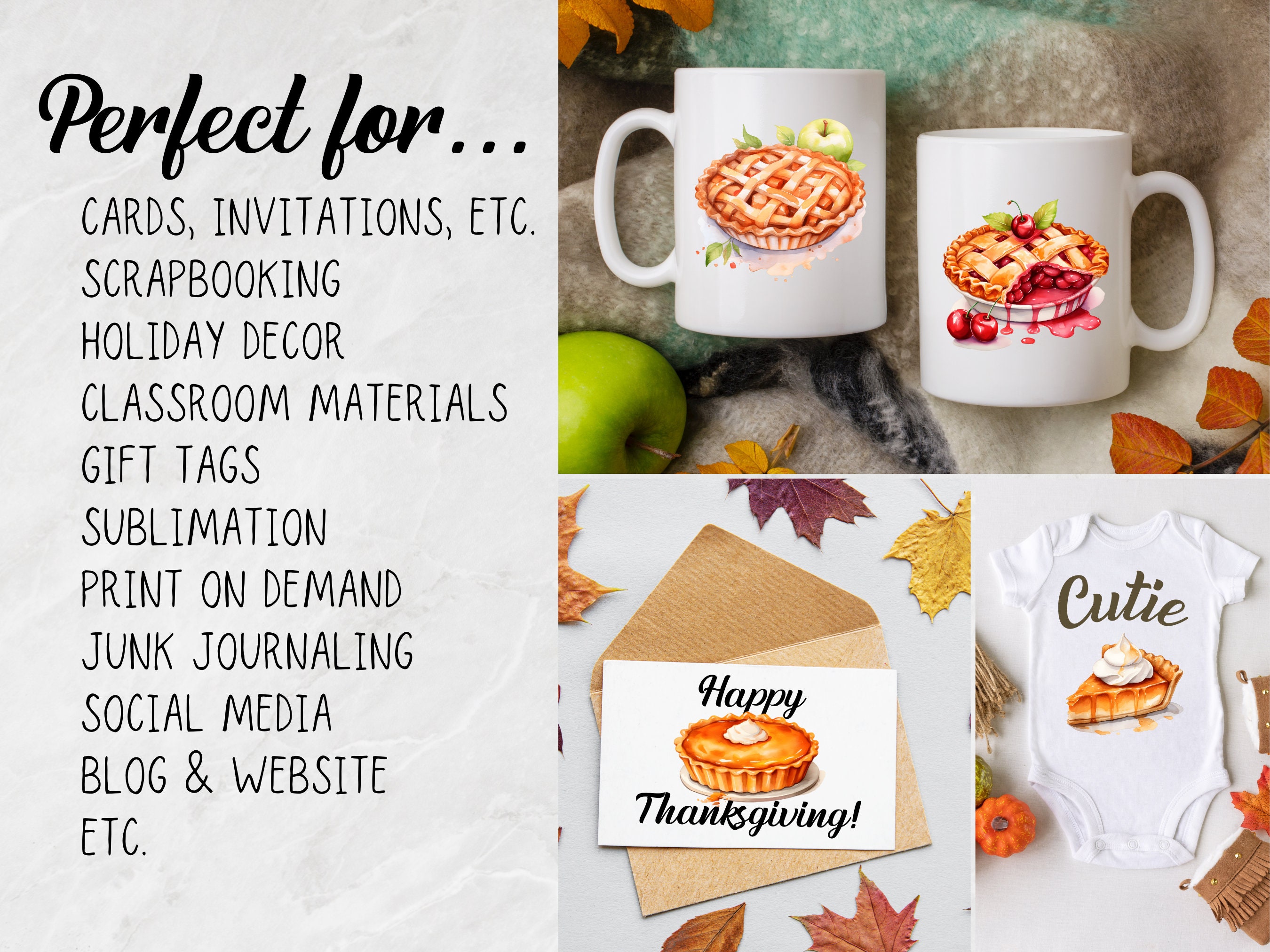 Fall Pies Watercolor Clipart Set, High Resolution Thanksgiving Pumpkin ...