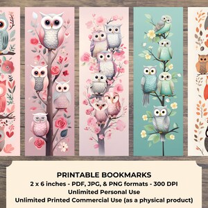 Boho Owls PRINTABLE Bookmarks, High Resolution Digital Download Floral ...