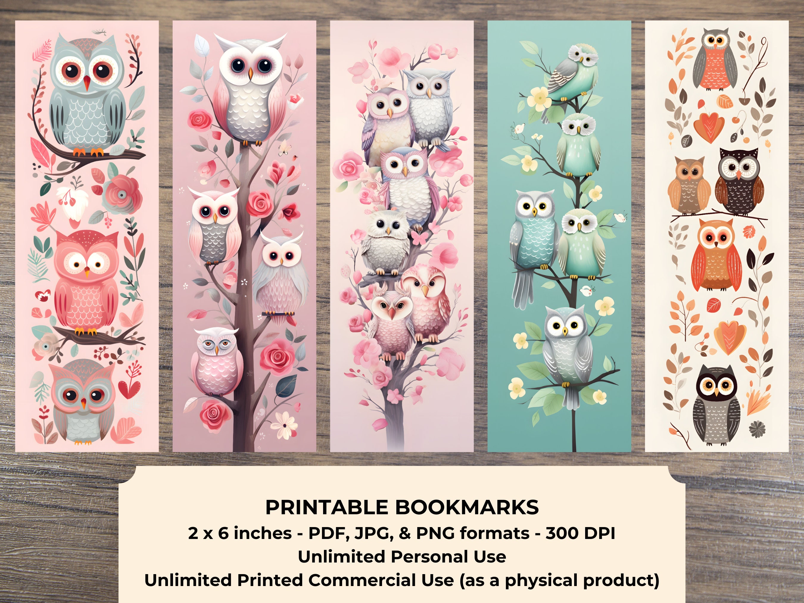 Boho Owls PRINTABLE Bookmarks, High Resolution Digital Download Floral ...