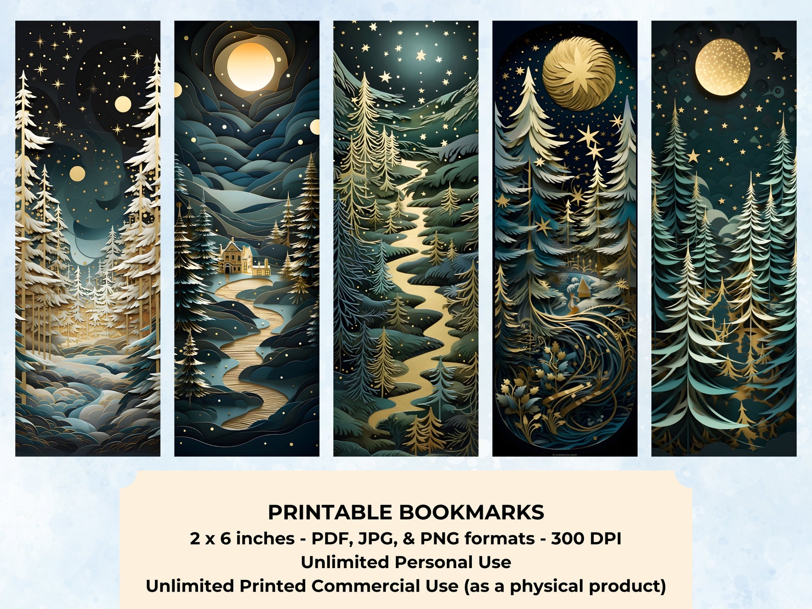 3D Winter Forest PRINTABLE Bookmarks, High Resolution Digital Download ...