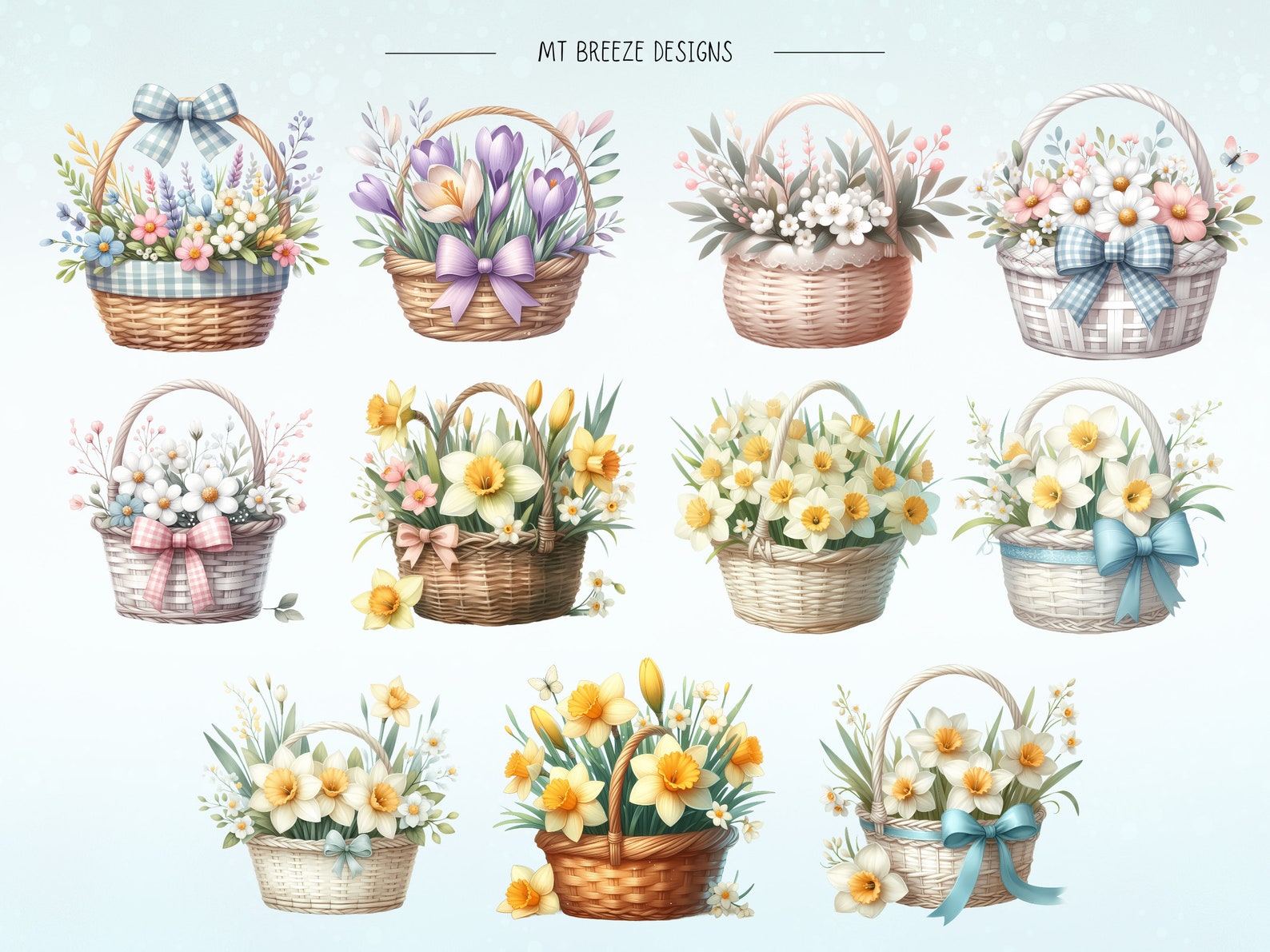 35 Spring Flower Basket Clipart Set Floral Watercolor Clip Art PNG ...