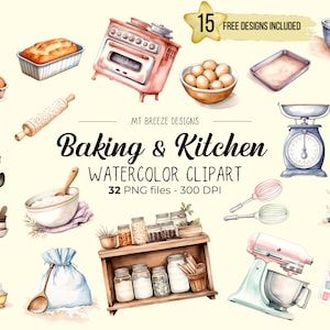Baking Watercolor Clipart Set - 32 High Resolution Kitchen and Bakery ...