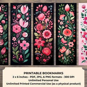 Boho Flowers PRINTABLE Bookmarks, Floral Folk Art JPG Bookmark Set, Png ...