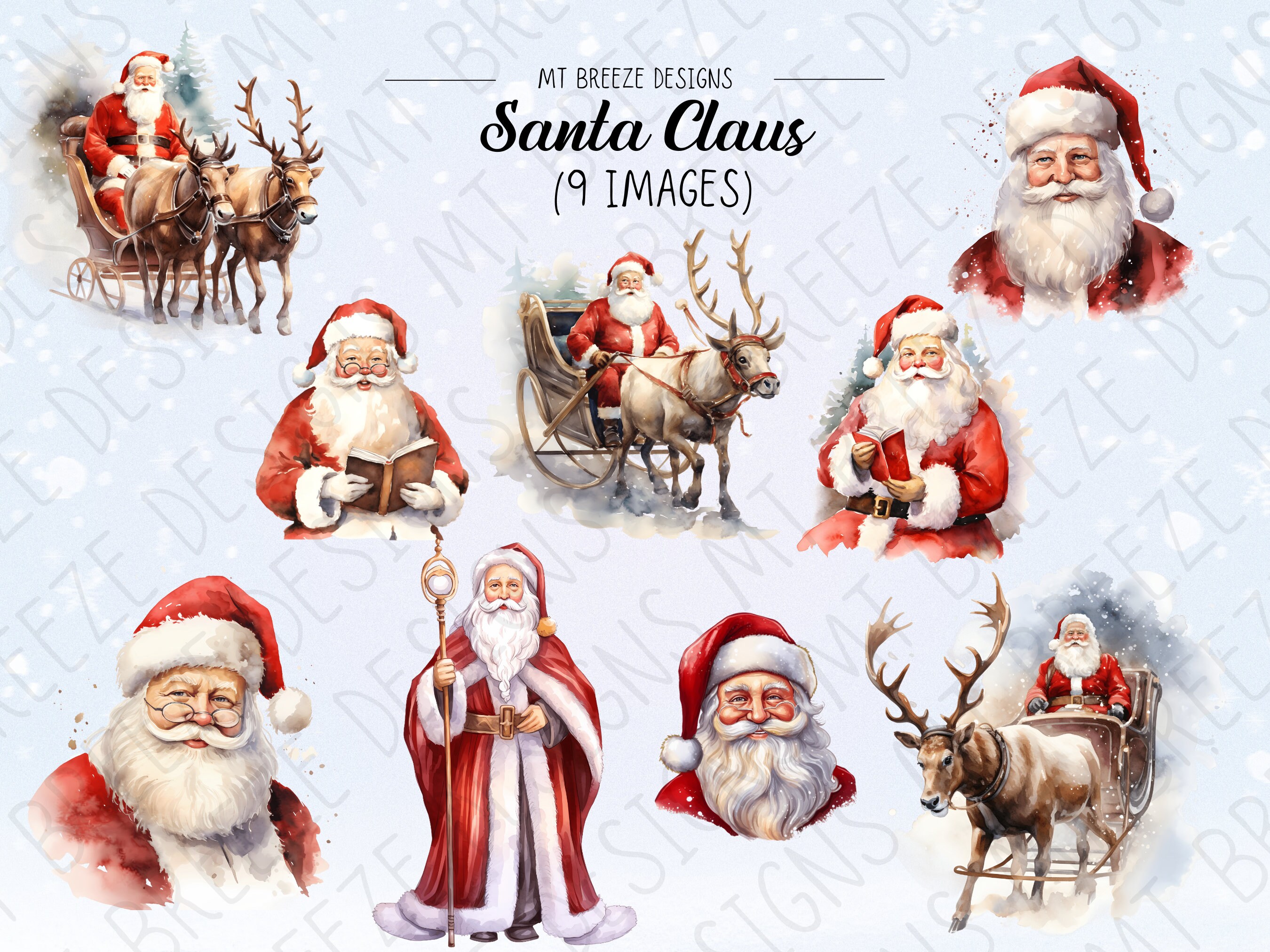 20 Santa and Mrs. Claus Watercolor Clipart Set - High Resolution ...