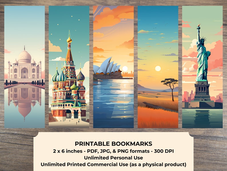 World Travel PRINTABLE Bookmarks, Famous Landmark High Resolution ...