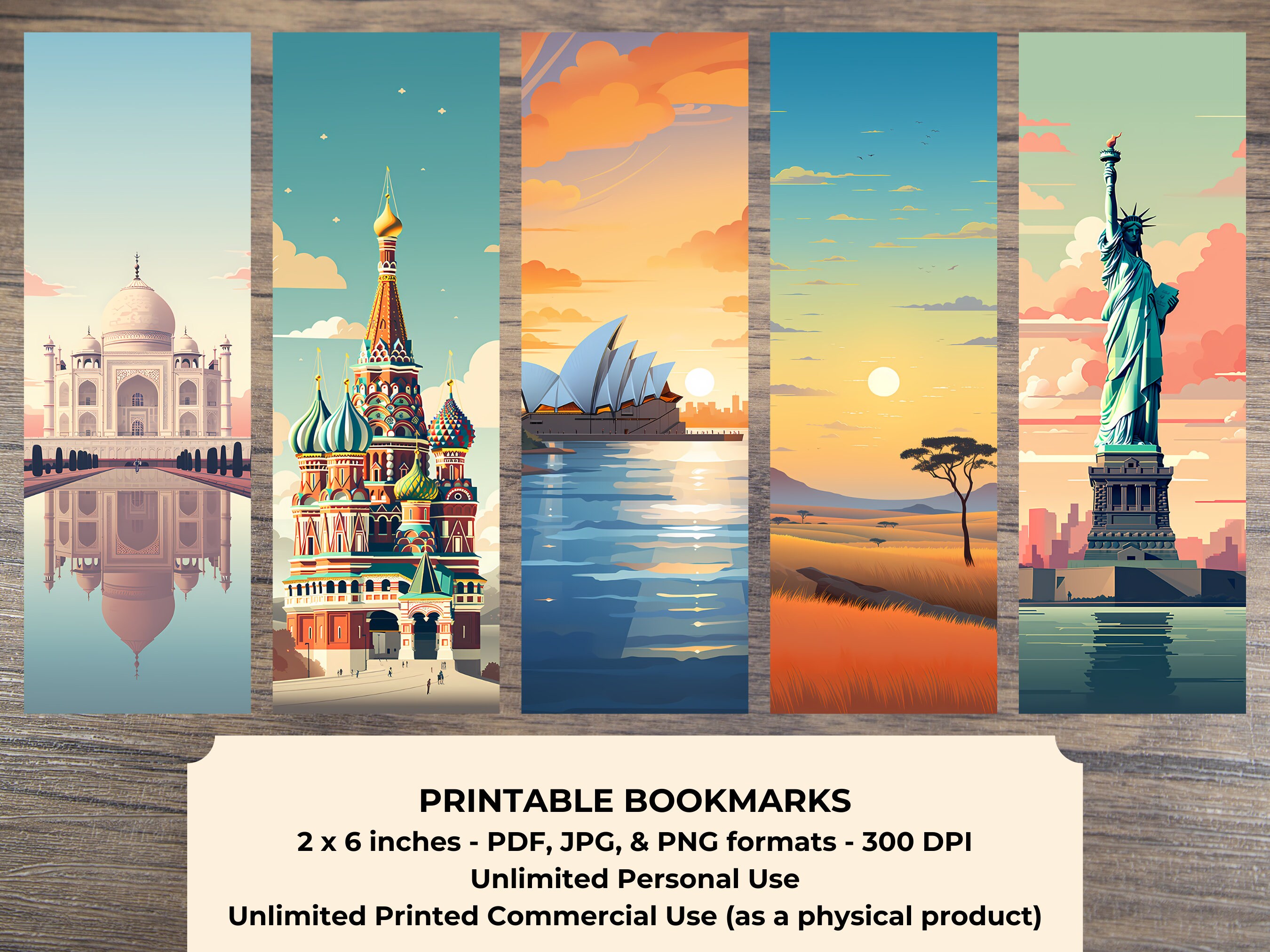 World Travel PRINTABLE Bookmarks, Famous Landmark High Resolution ...