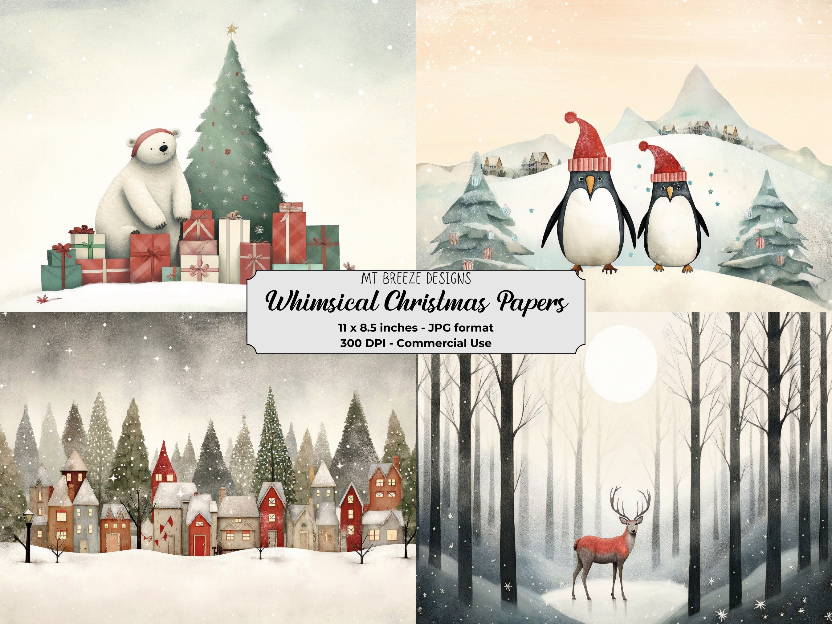 20 Whimsical Christmas Digital Paper Set, Xmas Holiday Background ...