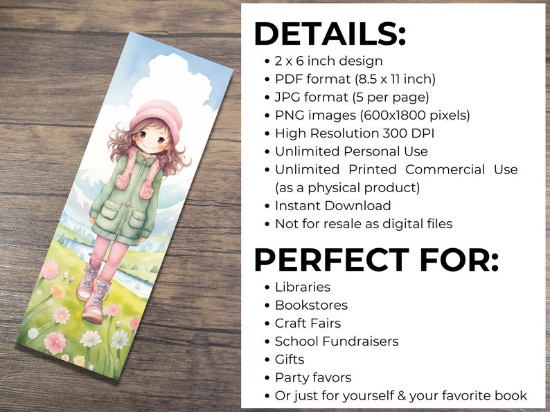Girls in Spring PRINTABLE Bookmarks, Kawaii Spring Digital Download JPG ...