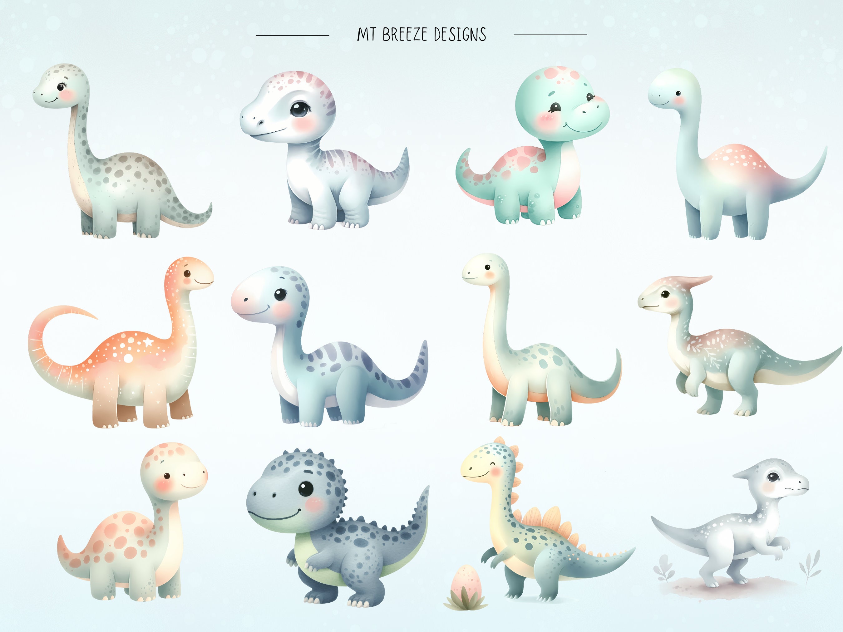 48 Dinosaurs Clipart Set High Resolution Cute Baby Dino Watercolor Clip ...