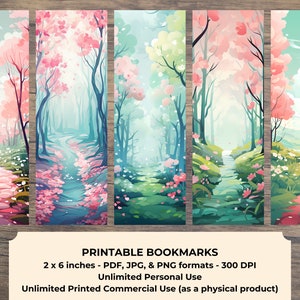 Spring Forest Path PRINTABLE Bookmarks, Spring Blossom Landscape ...