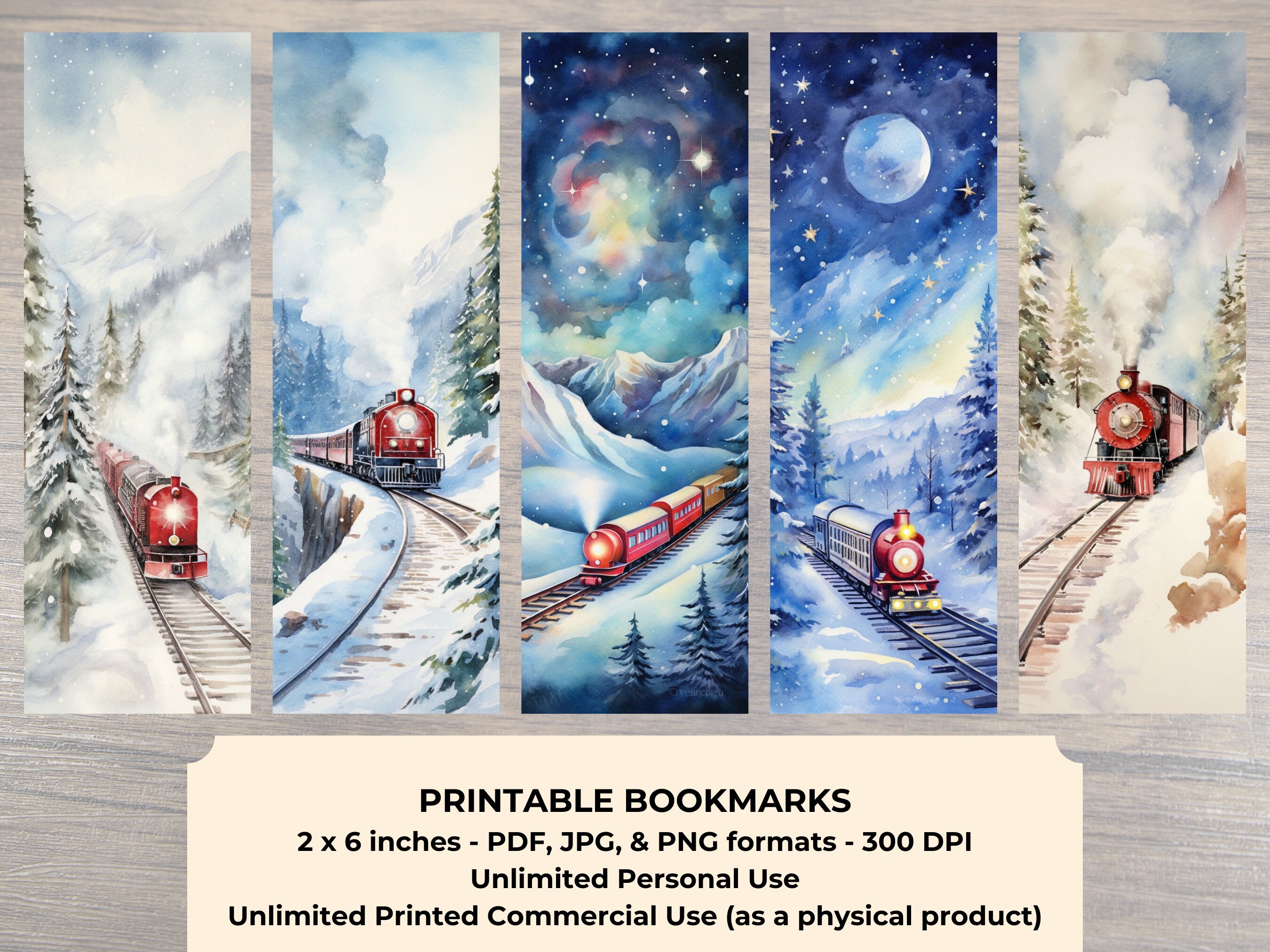 20 Christmas Train PRINTABLE Bookmarks, High Resolution Digital ...