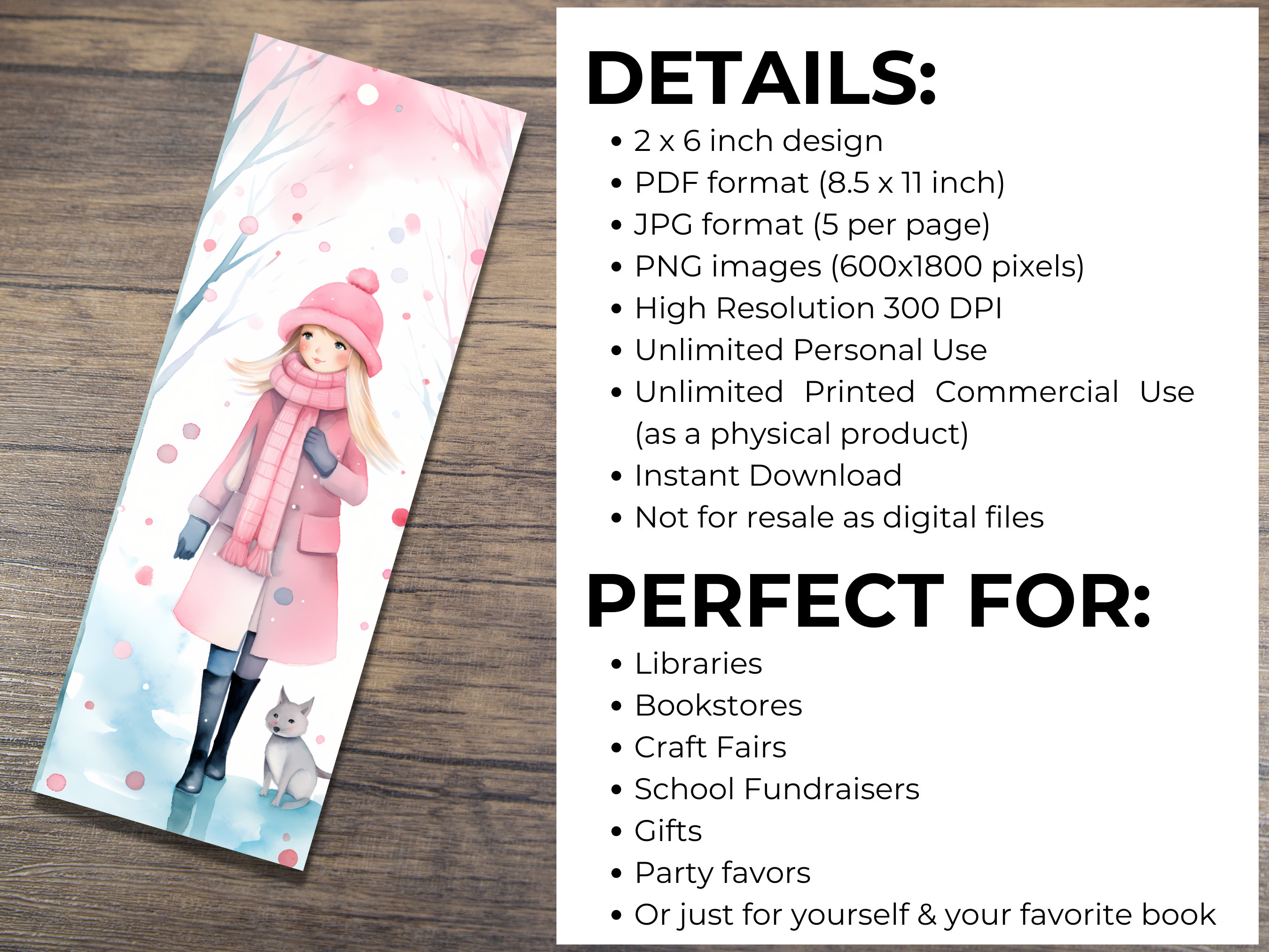 25 Winter Girls in Pink PRINTABLE Bookmarks, High Resolution Digital ...