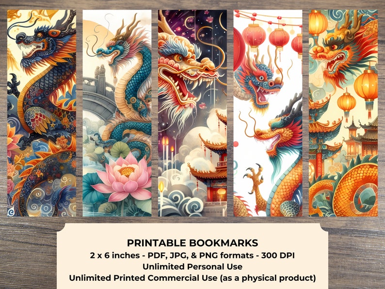 Year of the Dragon PRINTABLE Bookmarks, Lunar New Year High Resolution ...
