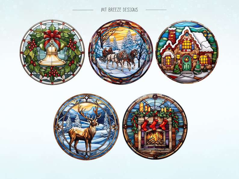 20 Stained Glass Christmas Clipart Set - High Resolution Winter Xmas ...