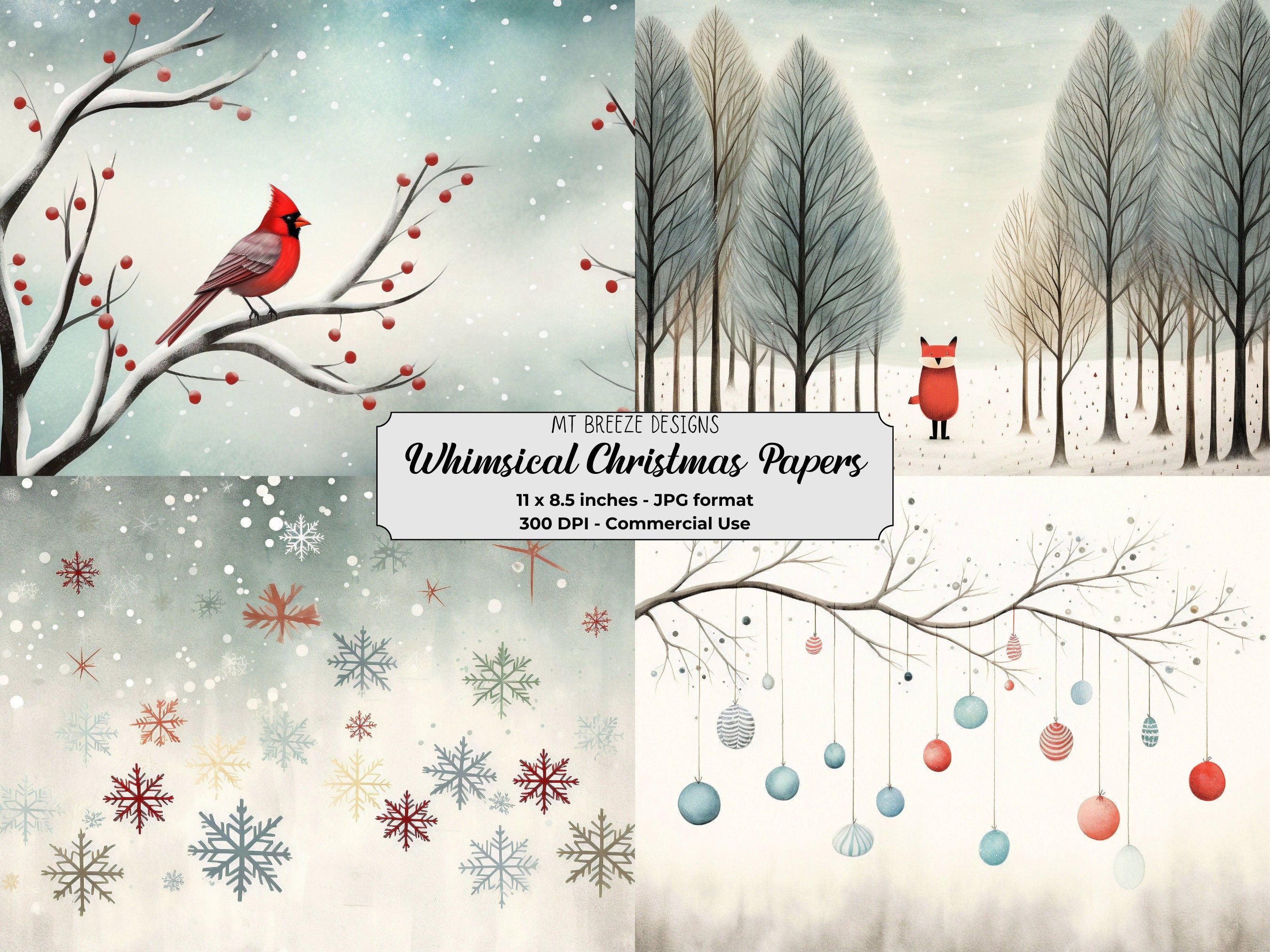 20 Whimsical Christmas Digital Paper Set, Xmas Holiday Background ...