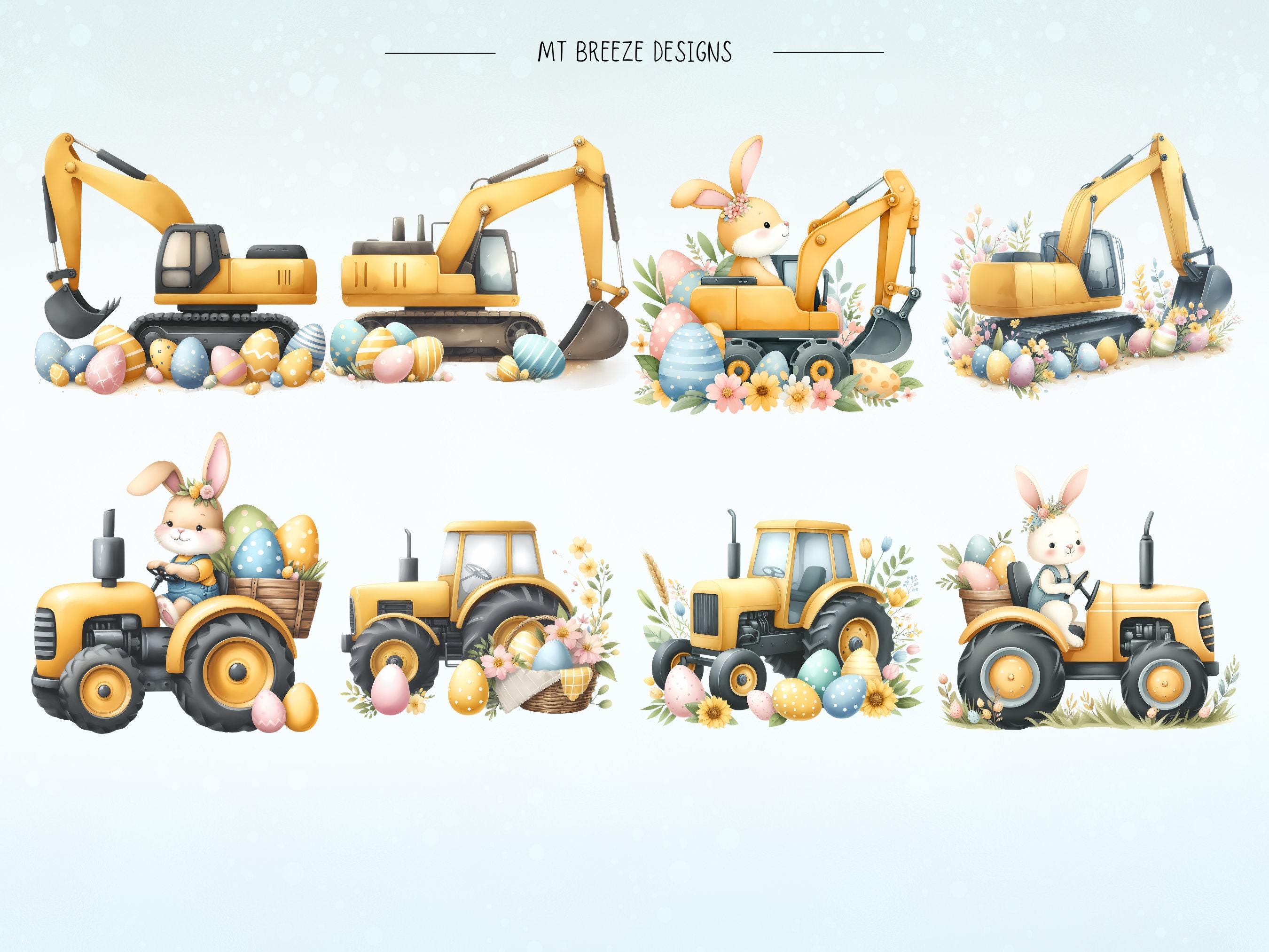 51 Easter Construction Vehicle Clipart Set - Spring Excavator, Bunny ...