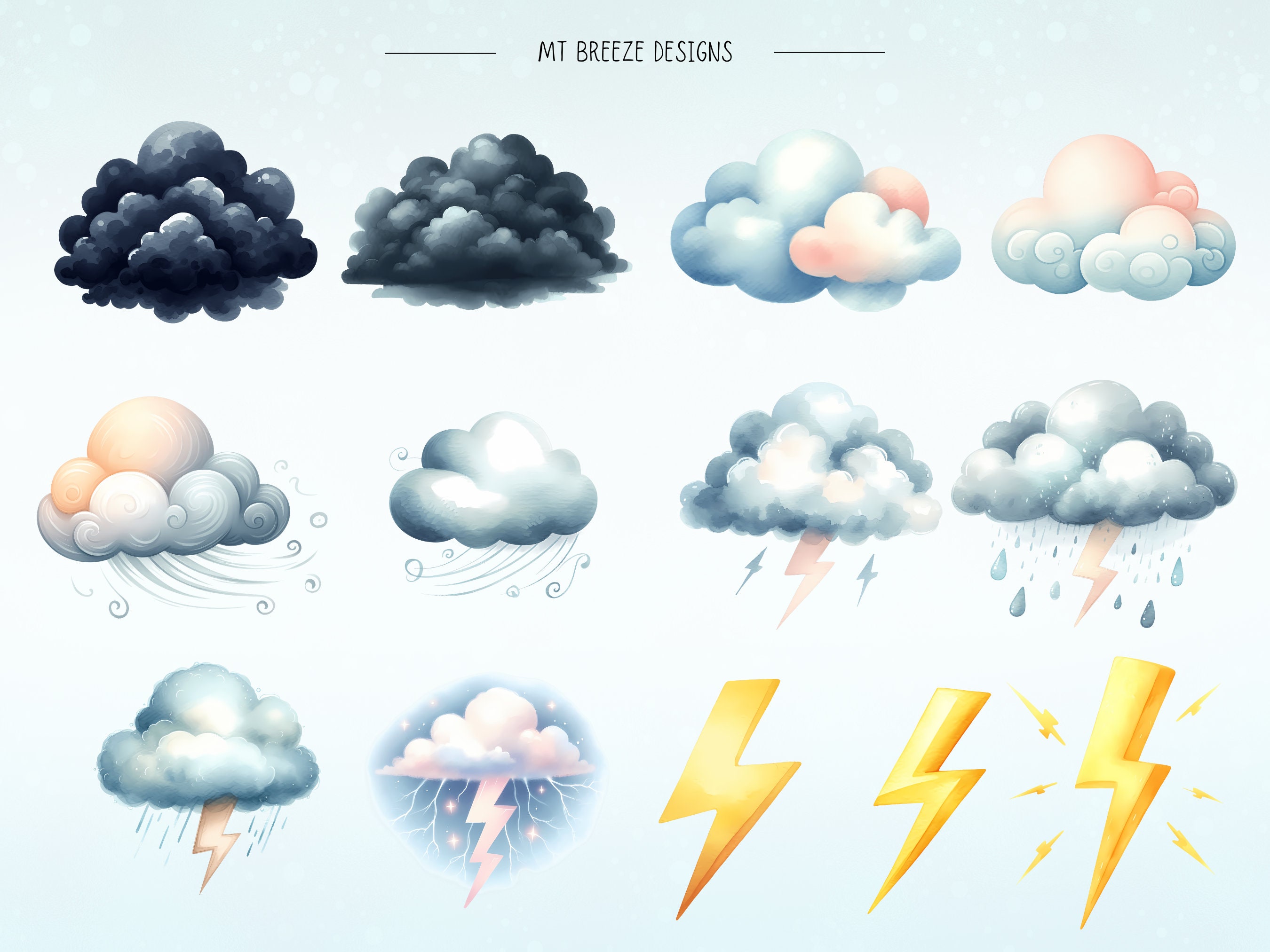 53 Weather Clipart Set - Cute Sun, Moon, and Rain Cloud Clip Art PNG ...