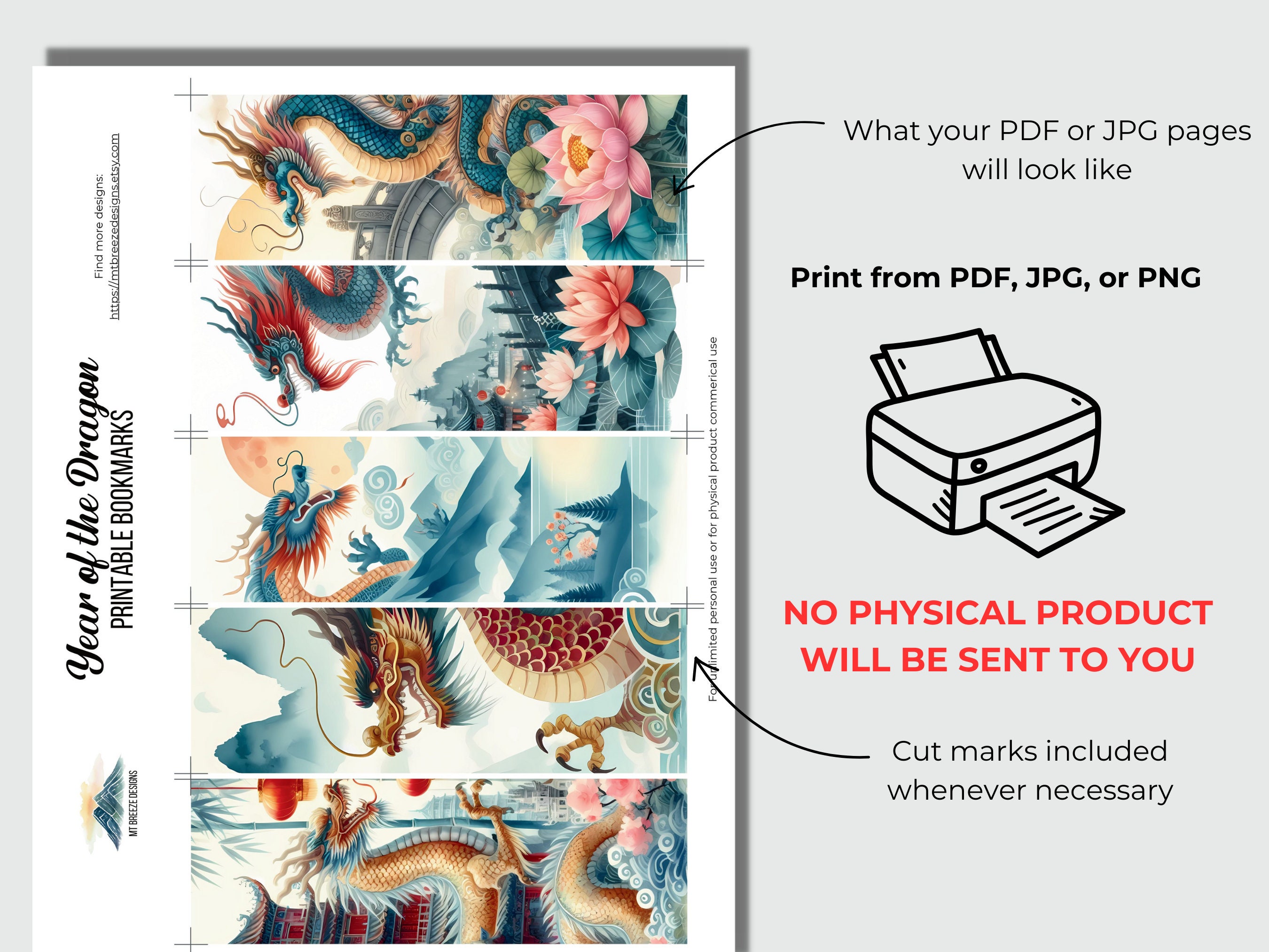 Year of the Dragon PRINTABLE Bookmarks, Lunar New Year High Resolution ...