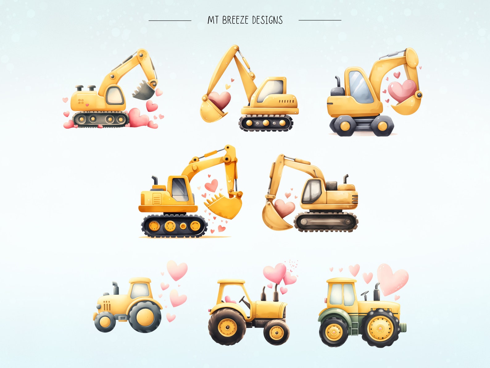 33 Construction Vehicle Valentine Clipart Set - Excavator & Dump Truck ...